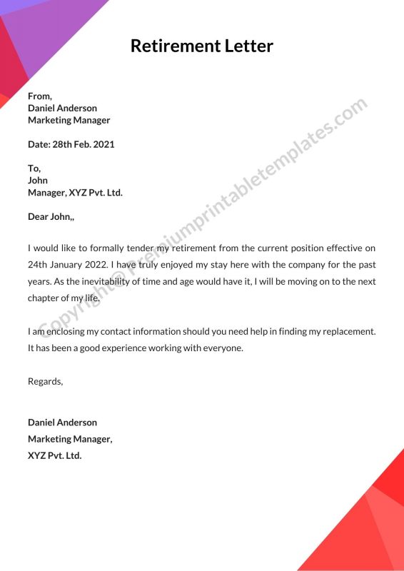 Retirement Letter Printable Template in Word and PDF