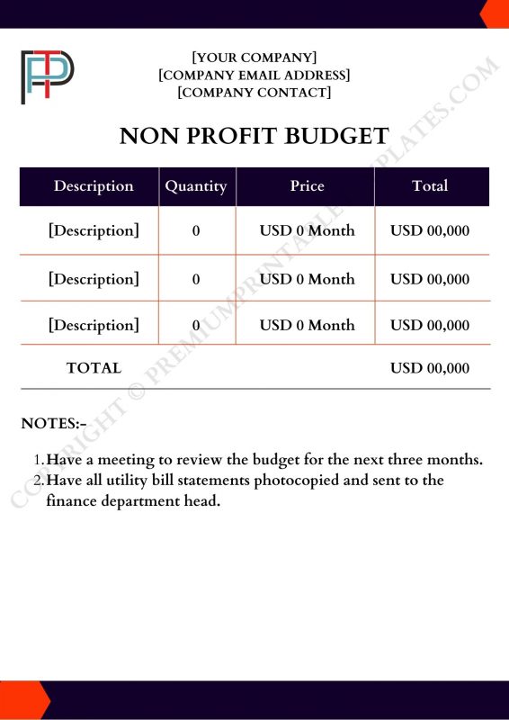 Non Profit Budget Template Printable in PDF and Word