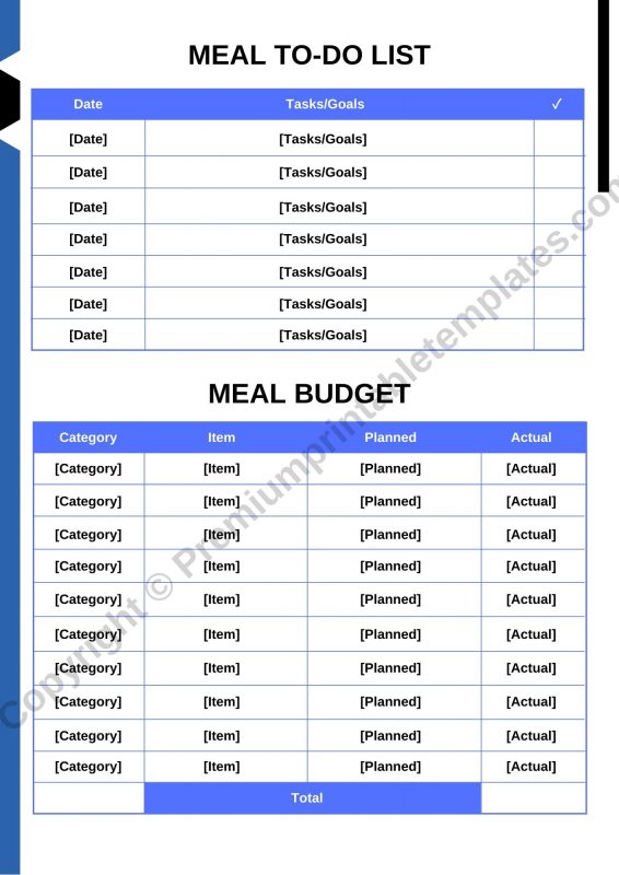 Meal Planner Template Printable in PDF and Word