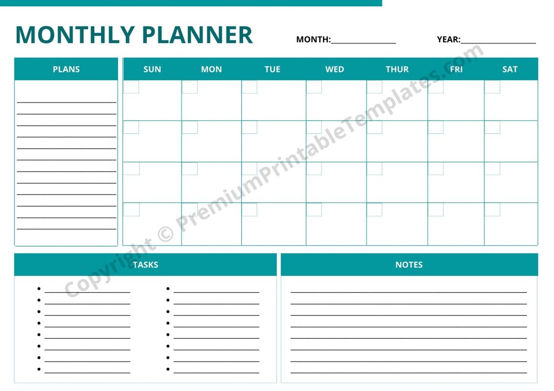 Monthly Planner Template Printable in PDF and Word