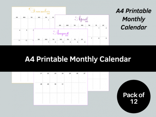 2022 Calendar Bundle | Printable Editable Monthly Calendars [Pack of 26]