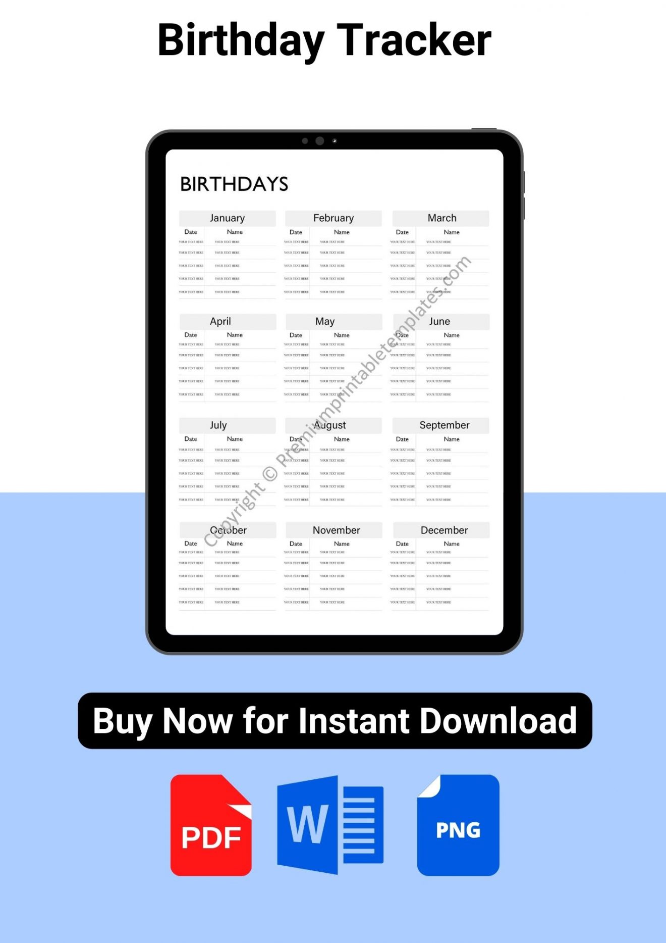Birthday Tracker Printable Template - Premium Printable Templates