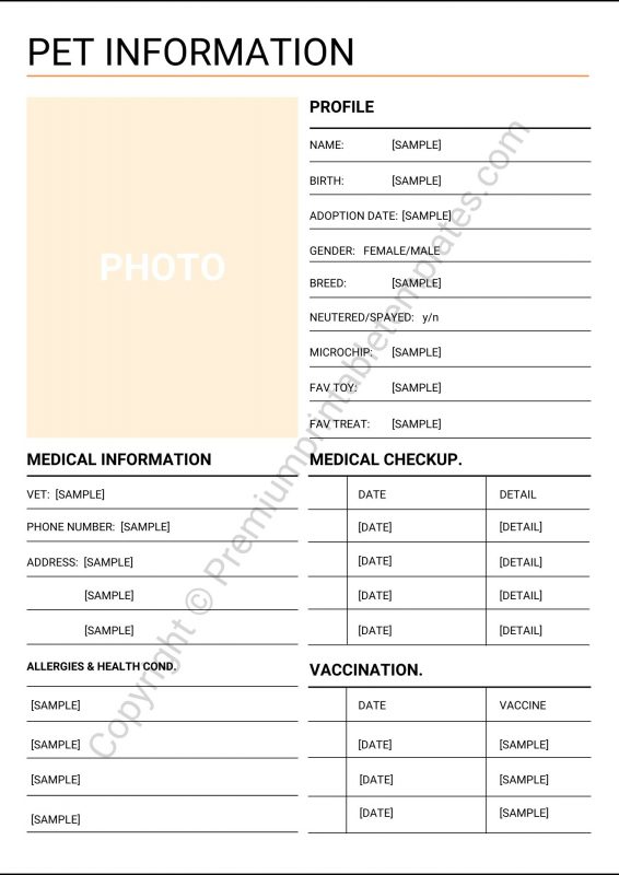 Pet Information Planner Printable Template in PDF & Word