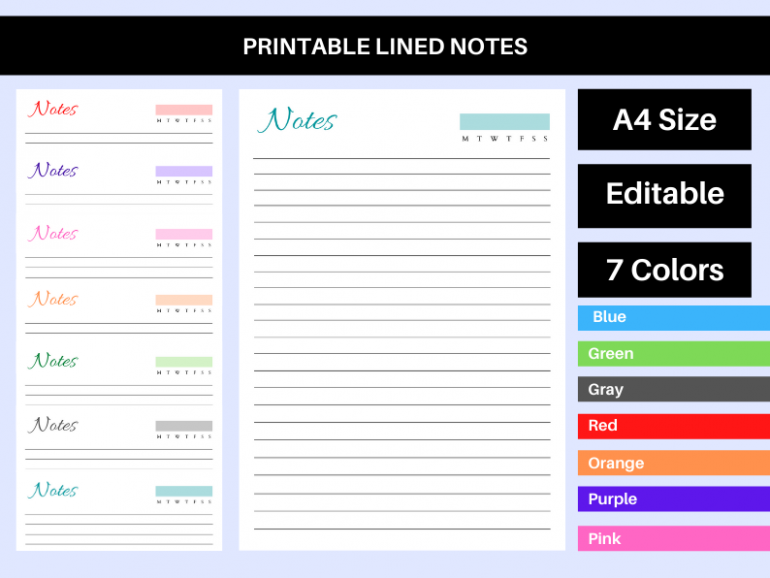 Lined Notes Printable Template in PDF & Word [Pack of 7]