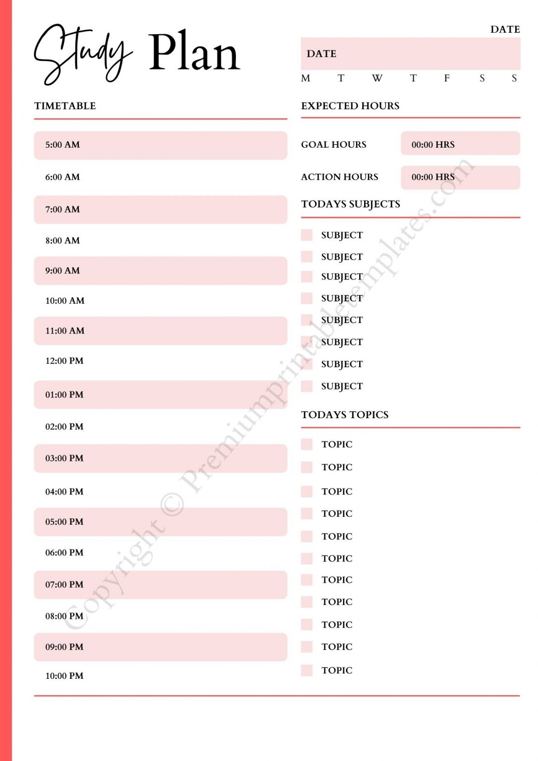 Study Planner Printable Template in PDF & Word [Pack of 5]