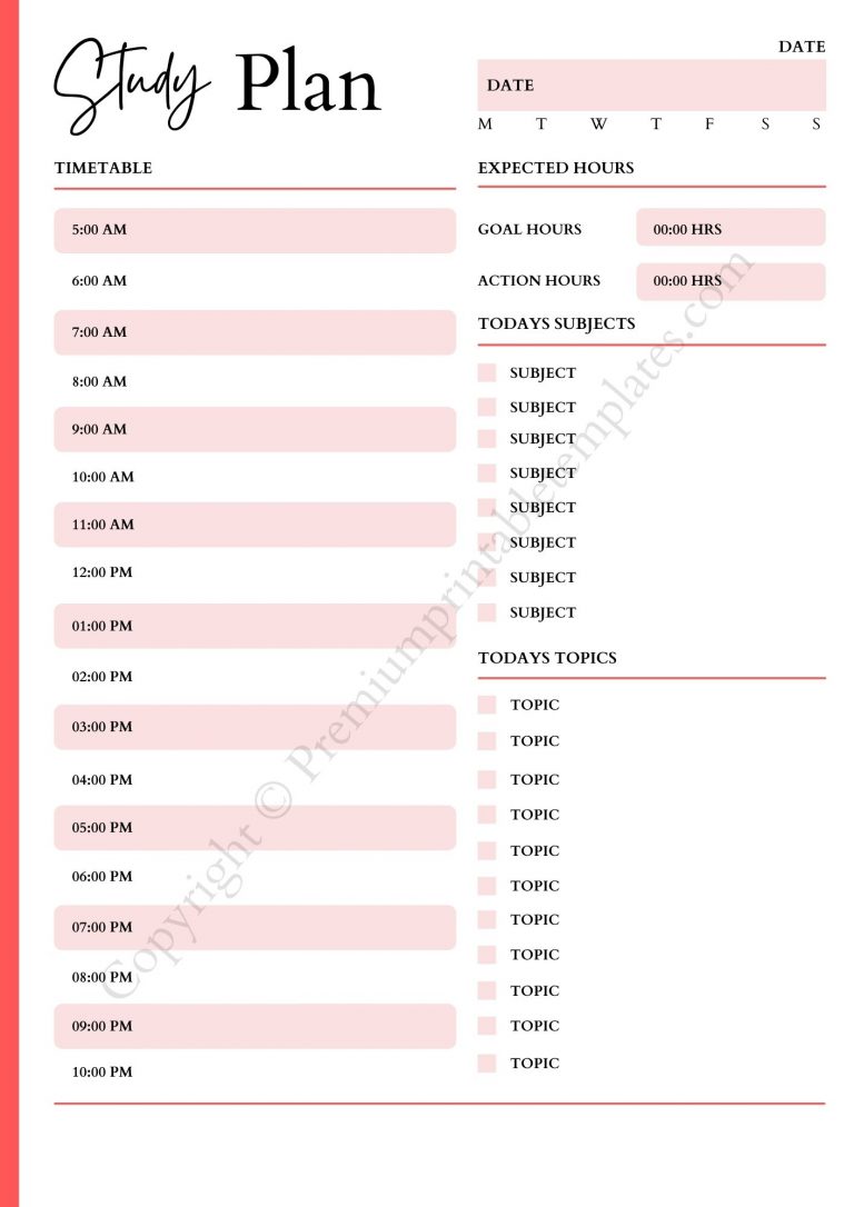 Study Planner Printable Template in PDF & Word [Pack of 5]