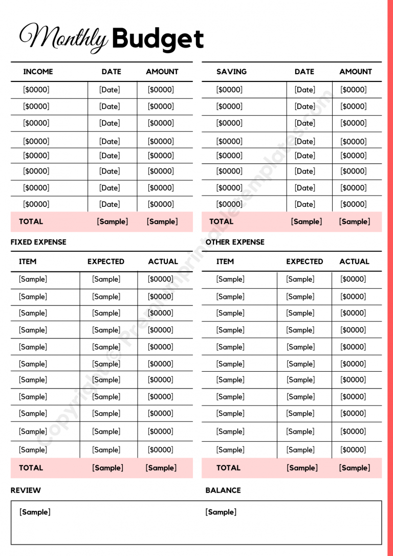Monthly Budget Overview Planner Printable Template [Pack of 3]