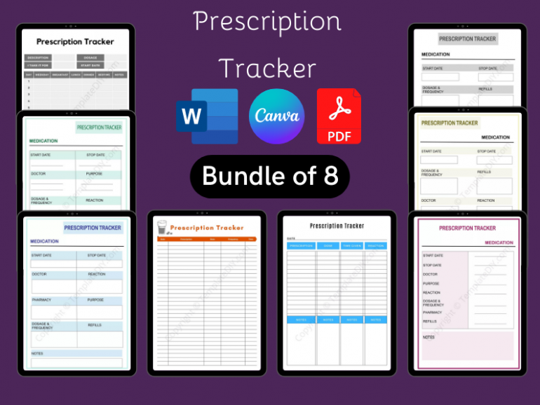 Prescription Tracker Printable Template in Pdf & Word