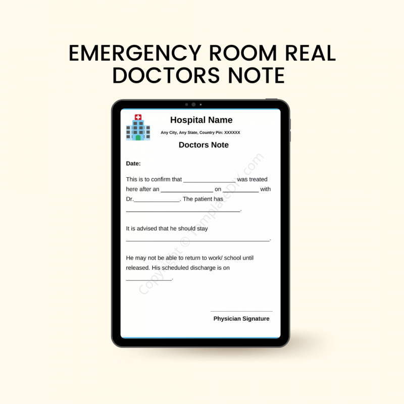 Emergency Room Real Doctors Note for Work Template