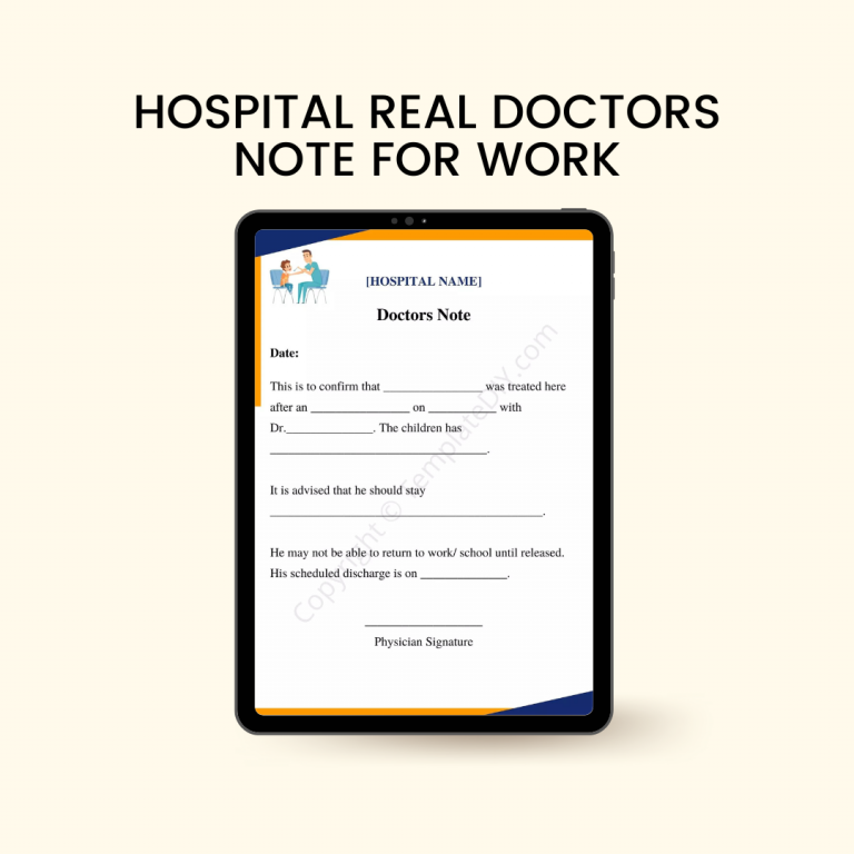 Hospital Real Doctors Note for Work Printable Template
