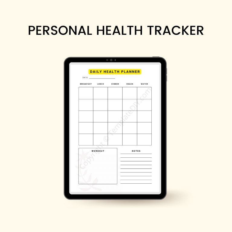 Personal Health Tracker Template Printable in Pdf & Word