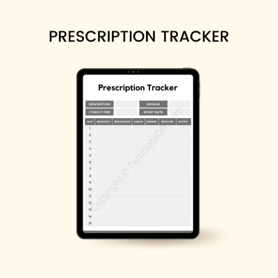 Prescription Tracker Printable Template in Pdf & Word
