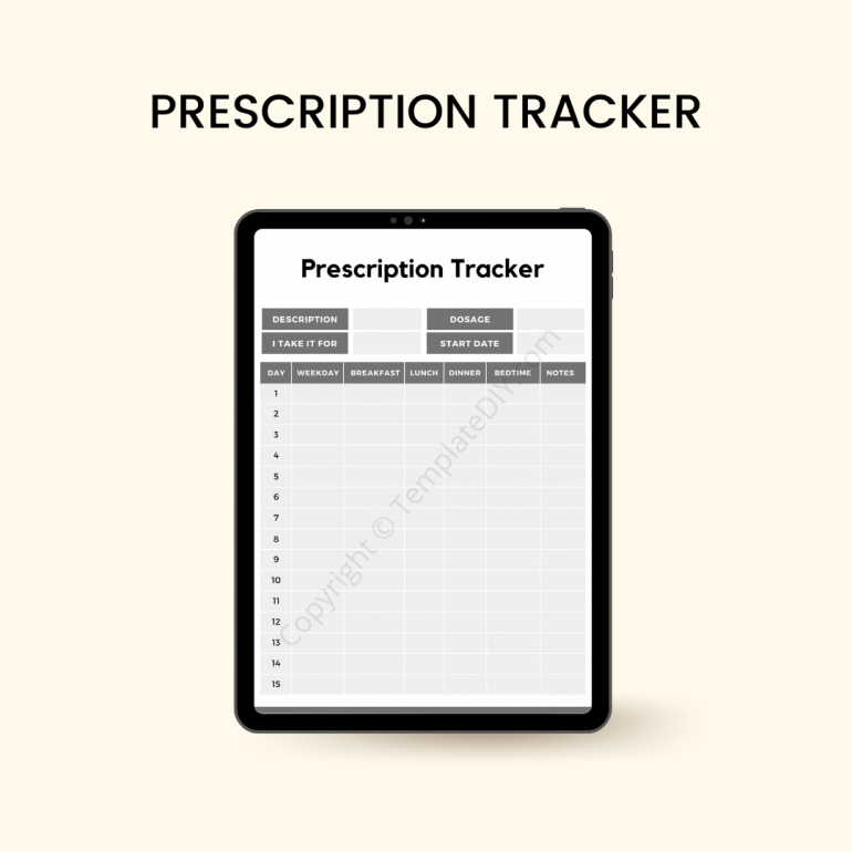 Prescription Tracker Printable Template in Pdf & Word