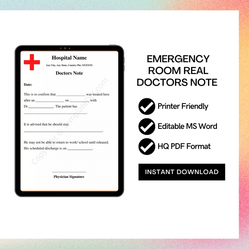 Emergency Room Real Doctors Note for Work Template