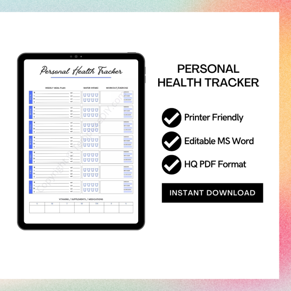 Personal Health Tracker Template Printable in Pdf & Word