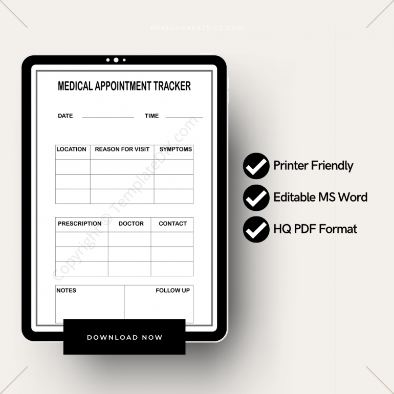 Medical Appointment Tracker Printable Template in Pdf & Word