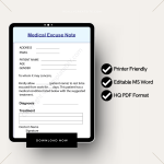 Medical Excuse Note Template Printable in PDF & Word