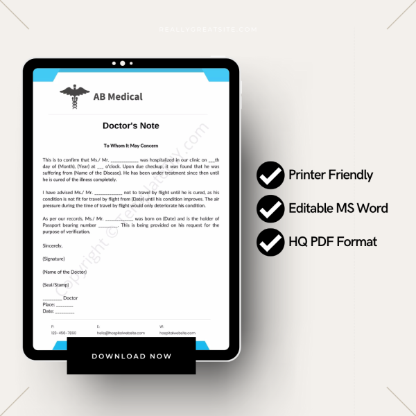 Doctor Note for Airline Printable Template in PDF & Word