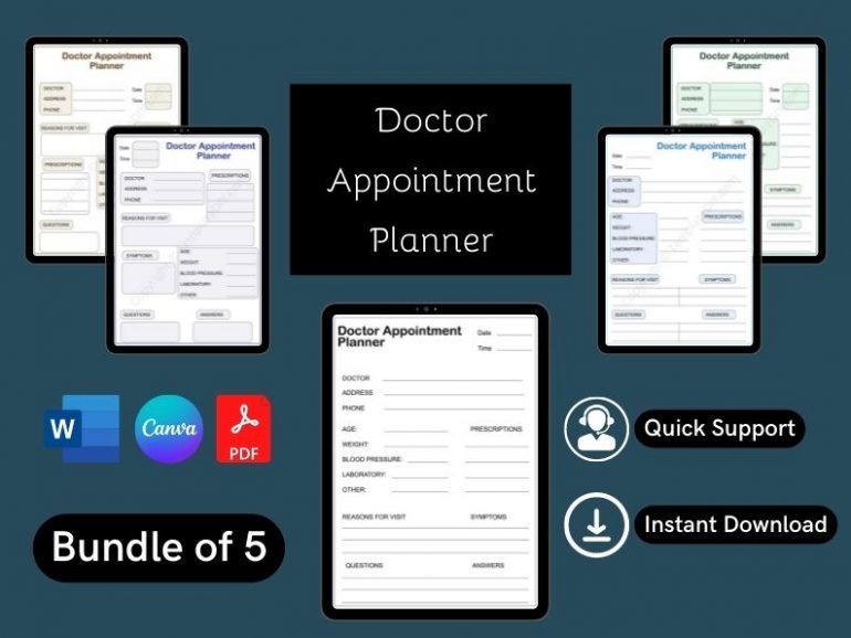 Doctor Appointment Planner Template Printable in Pdf & Word