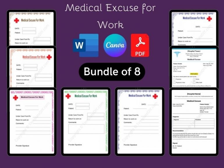 Medical Excuse for Work Template Printable in PDF & Word