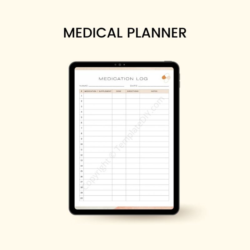 Medical Planner Template Printable in Pdf & Word