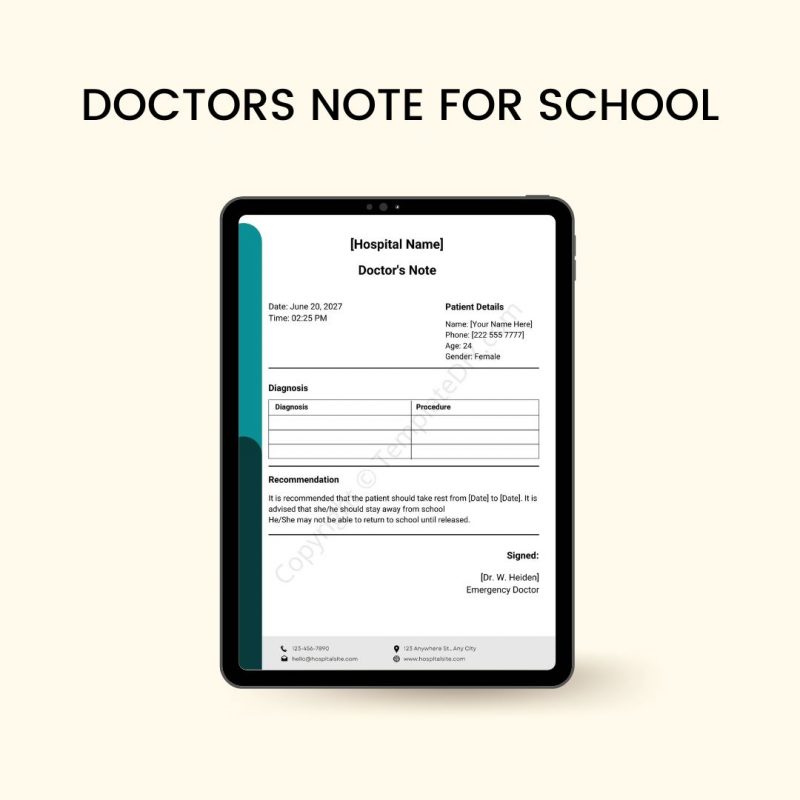 Doctors Note For School Absence Printable in Pdf & Word