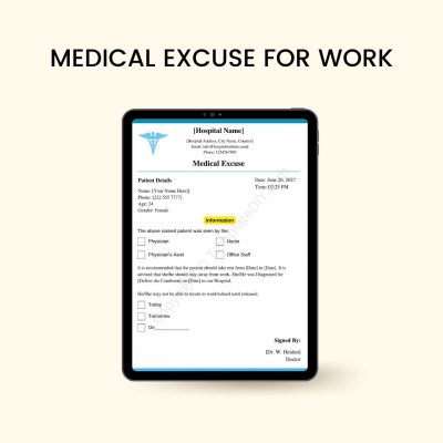 Medical Excuse for Work Template Printable in PDF & Word