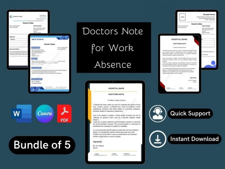 Doctors Note For Work Absence Template Printable in Pdf & Word