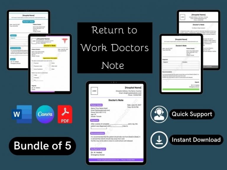 Return to Work Doctors Note Template Printable in Pdf & Word