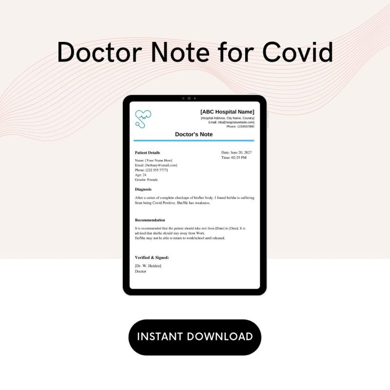 Covid Doctors Note Template Printable in PDF & Word