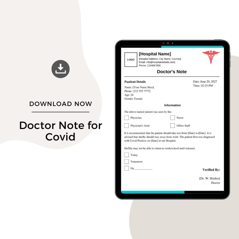Covid Doctors Note Template Printable in PDF & Word