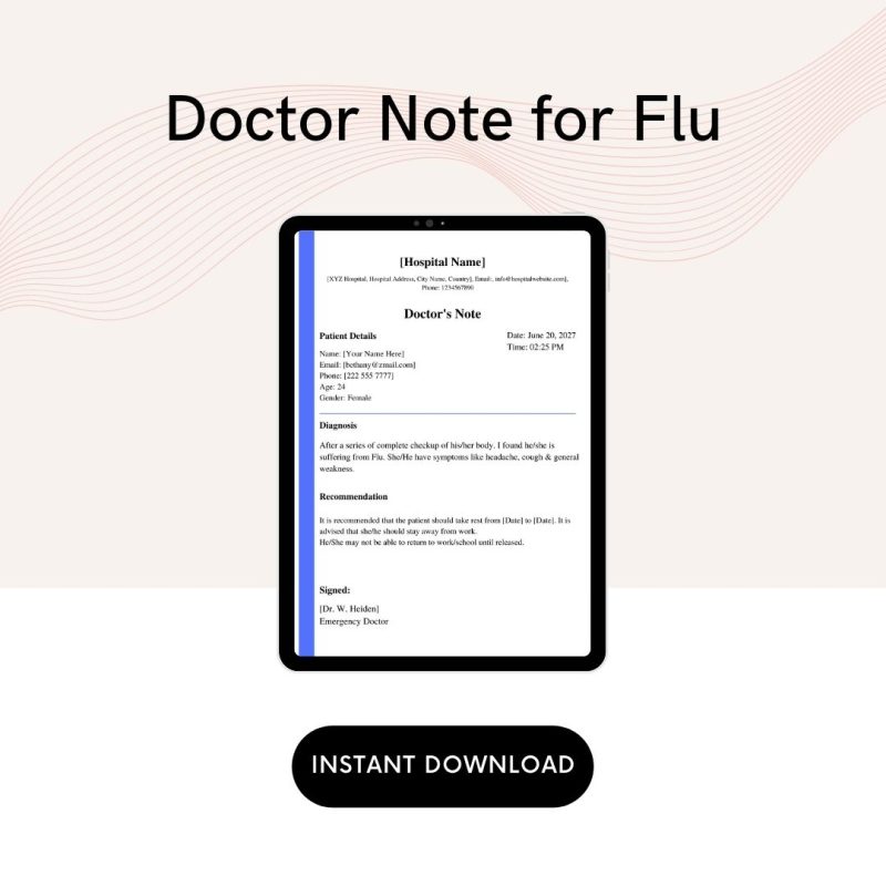 Doctors Note for Flu Template Printable in PDF & Word