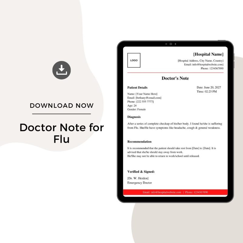 Doctors Note for Flu Template Printable in PDF & Word