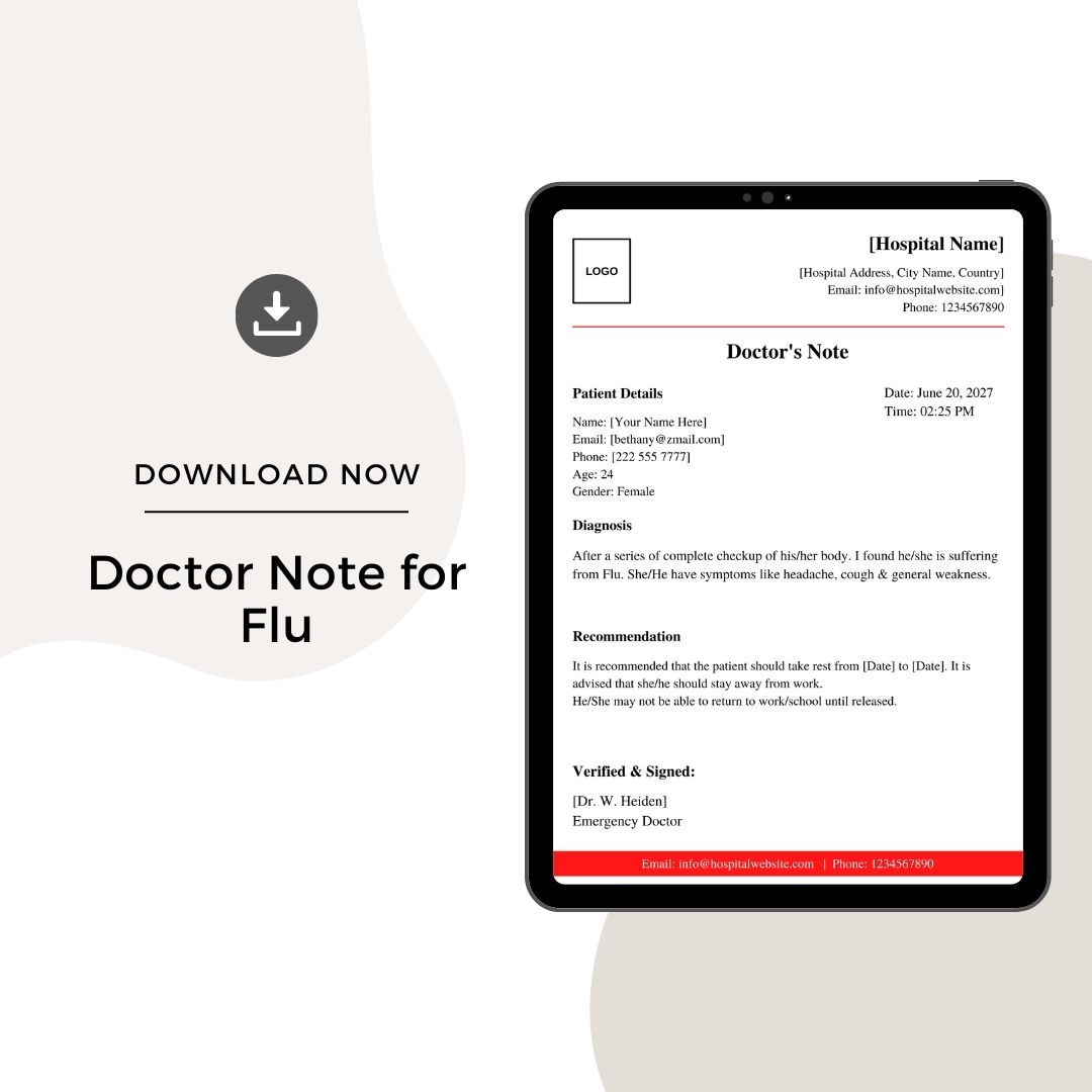 Doctors Note for Flu Template Printable in PDF & Word