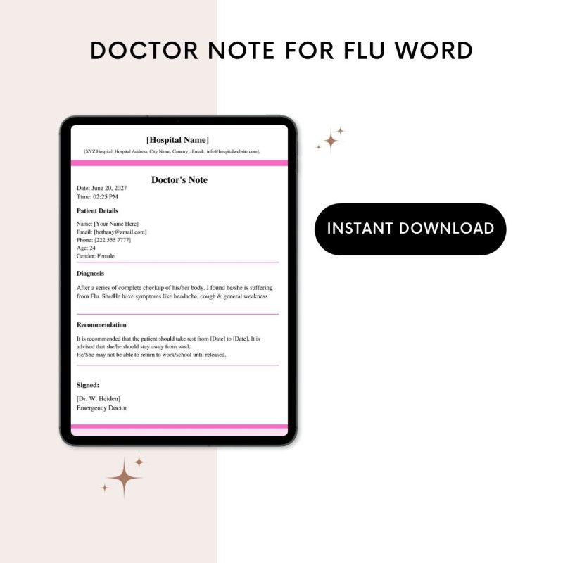 Doctors Note for Flu Template Printable in PDF & Word