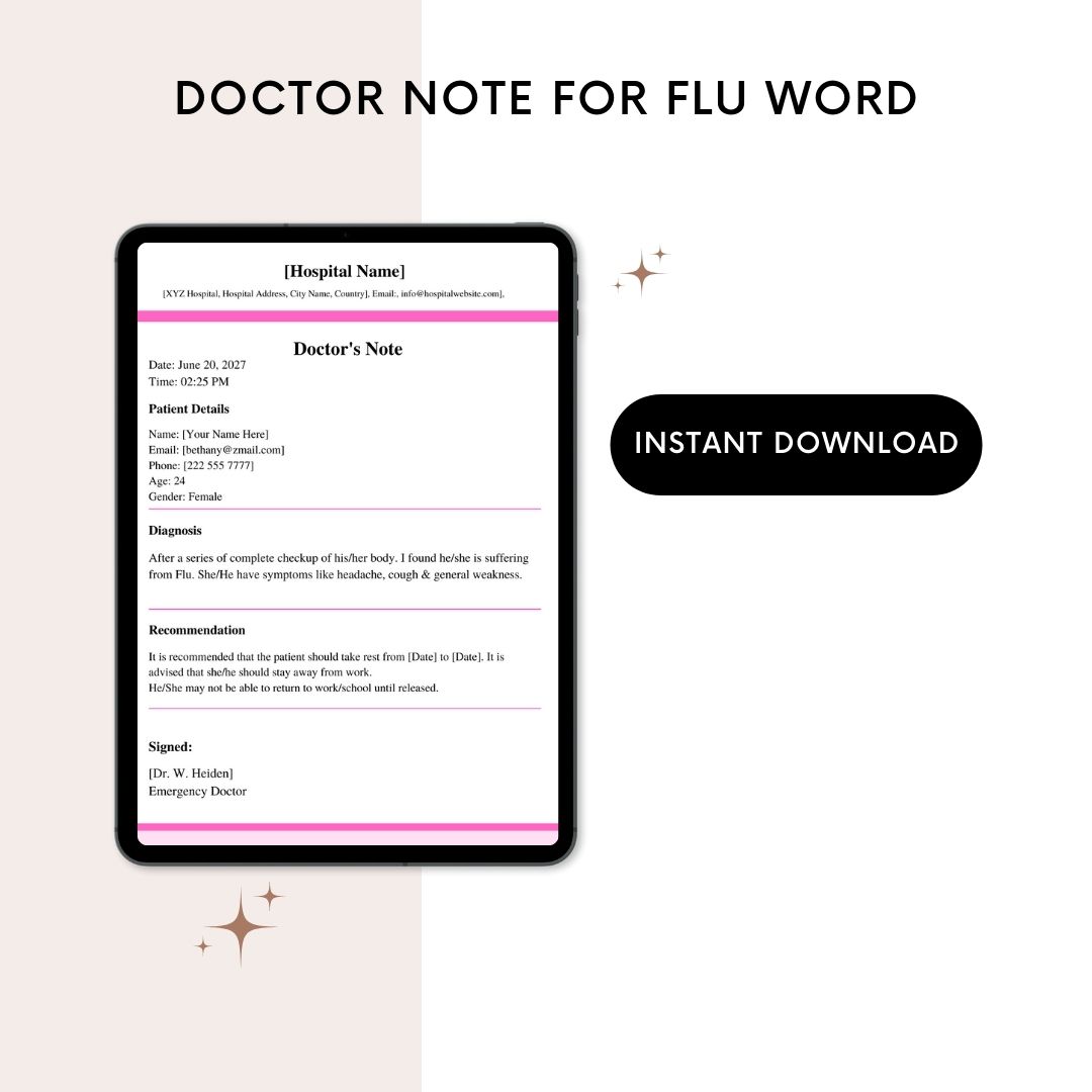 Doctors Note for Flu Template Printable in PDF & Word
