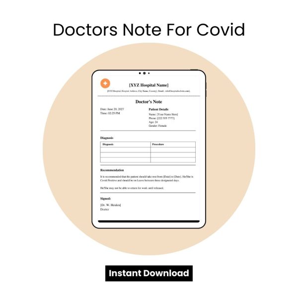 Covid Doctors Note Template Printable in PDF & Word