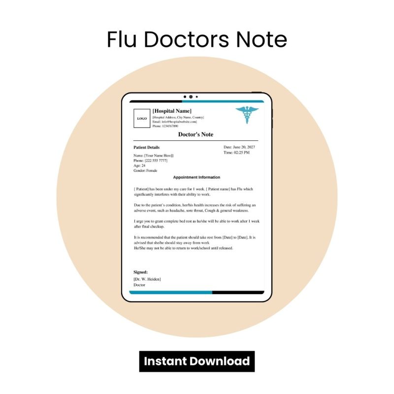 Doctors Note for Flu Template Printable in PDF & Word