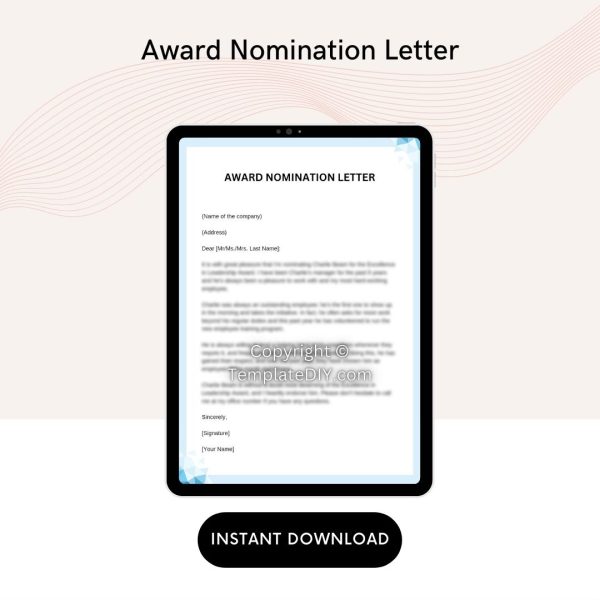 Award Nomination Letter Sample in Pdf and Word Format