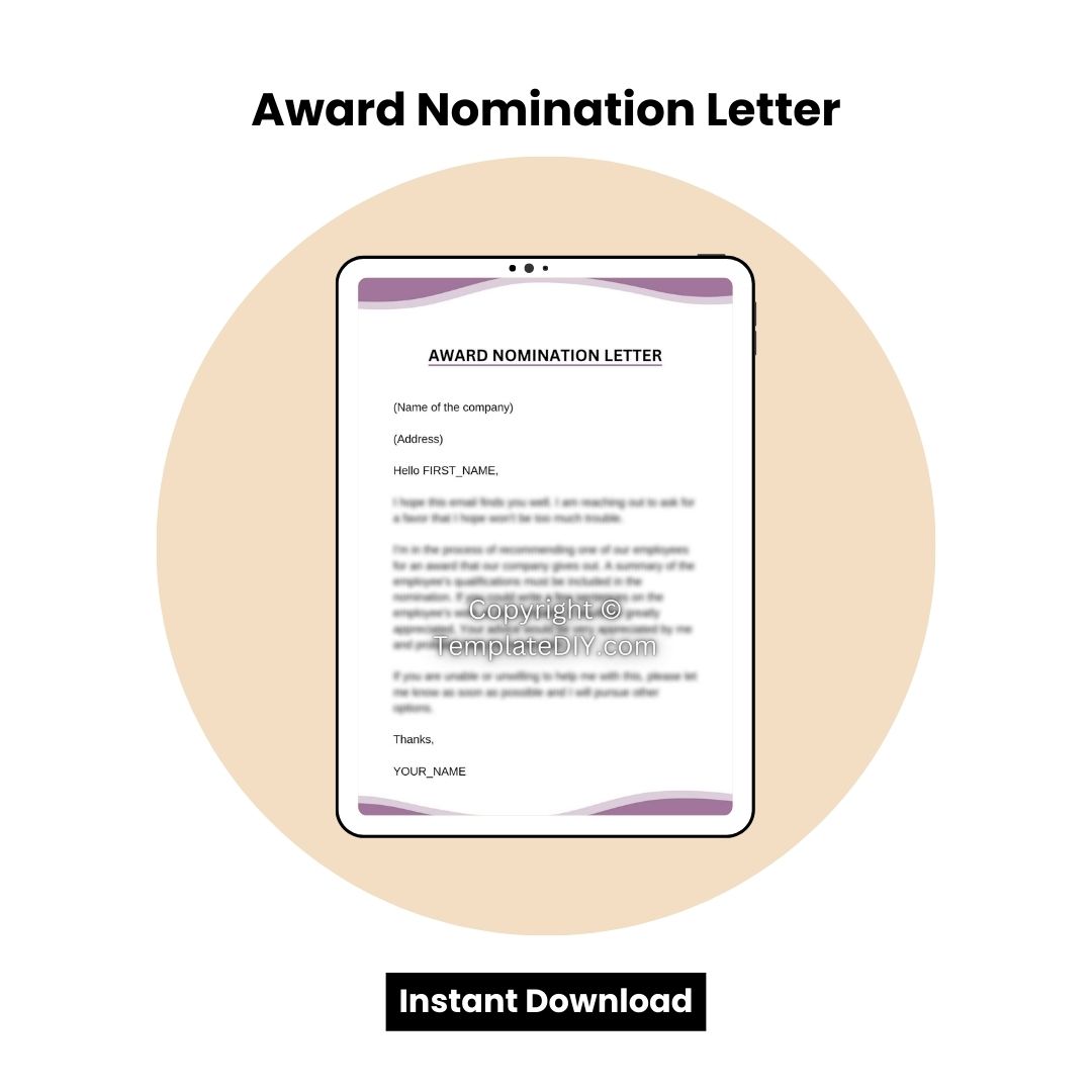 Award Nomination Letter Sample in Pdf and Word Format