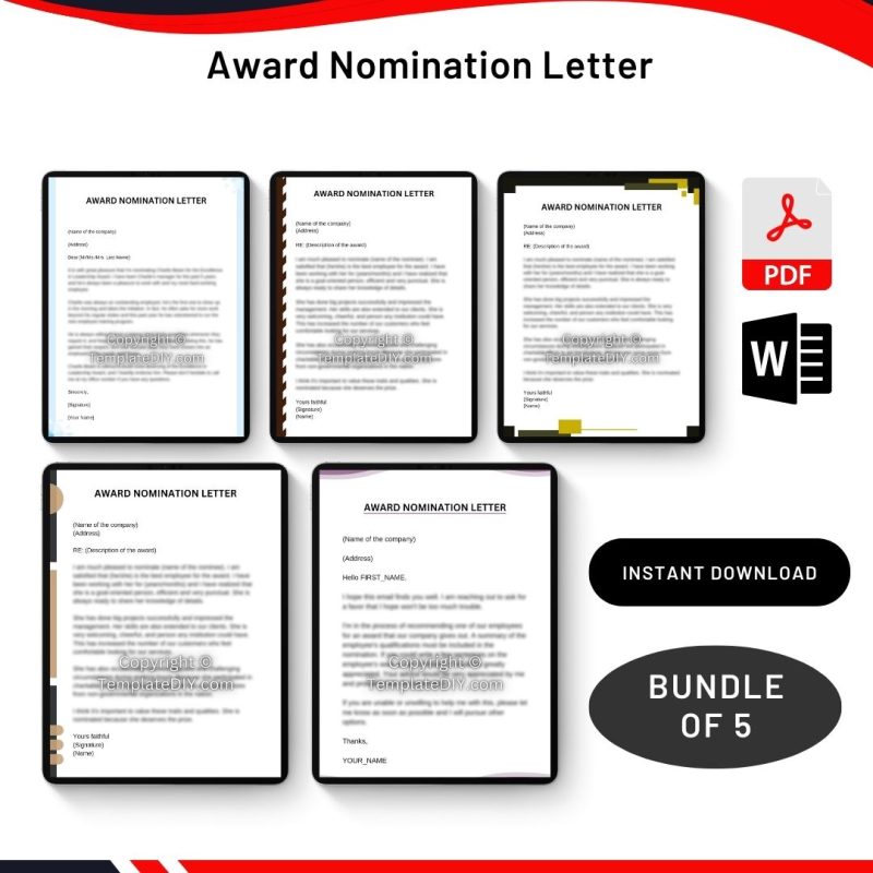 Award Nomination Letter Sample in Pdf and Word Format