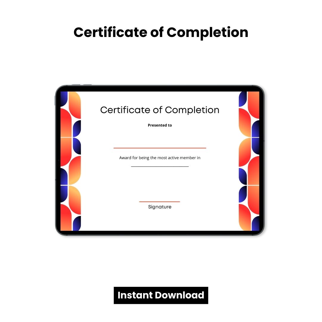 Certificate of Completion Blank Printable Template in PDF & Word