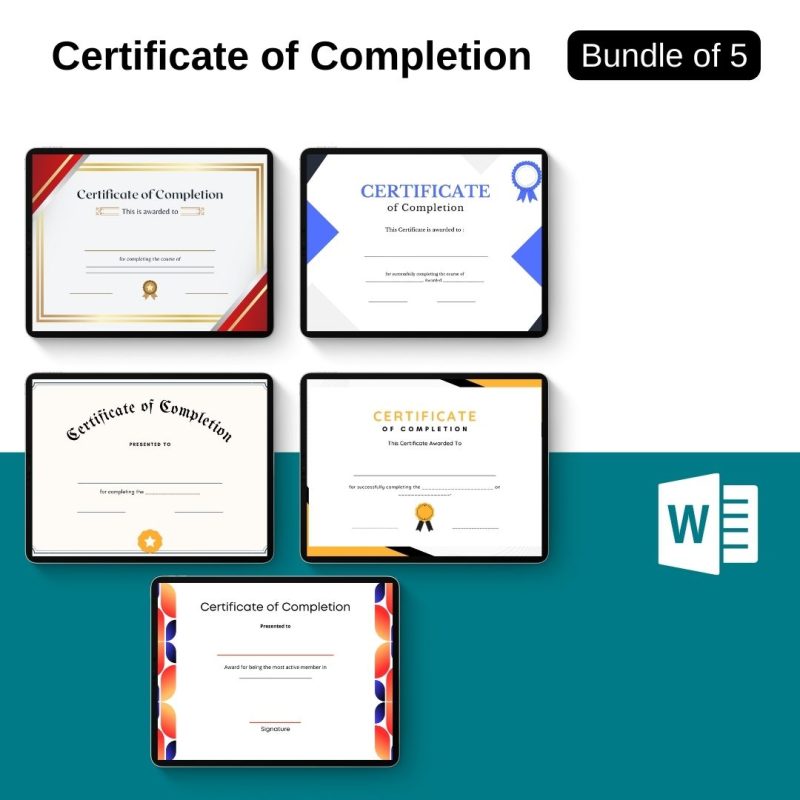Certificate of Completion Blank Printable Template in PDF & Word