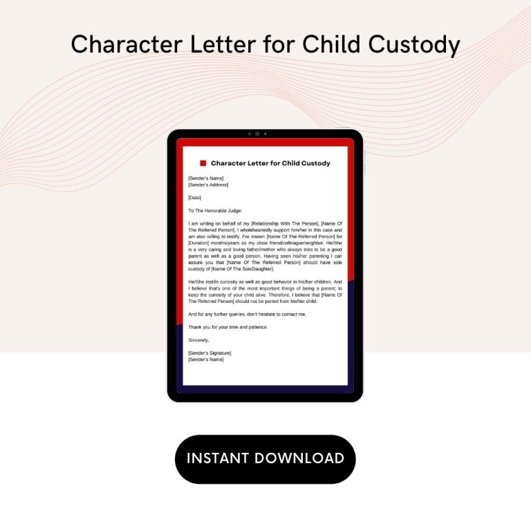 Character Letter for Child Custody Sample Template in Pdf & Word