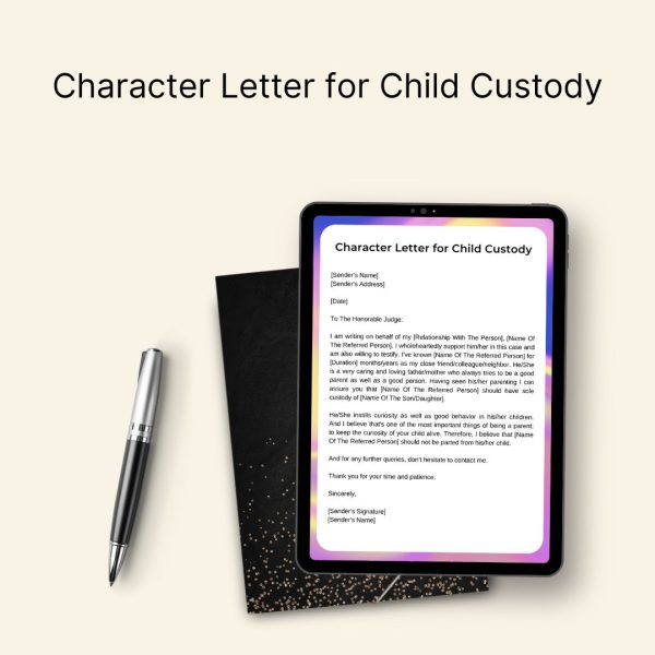 Character Letter for Child Custody Sample Template in Pdf & Word