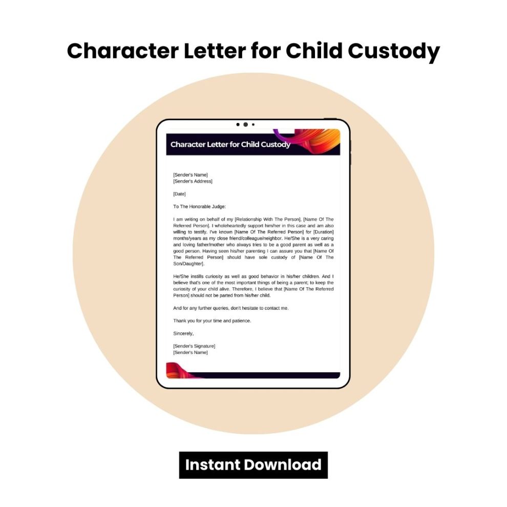 Character Letter for Child Custody Sample Template in Pdf & Word