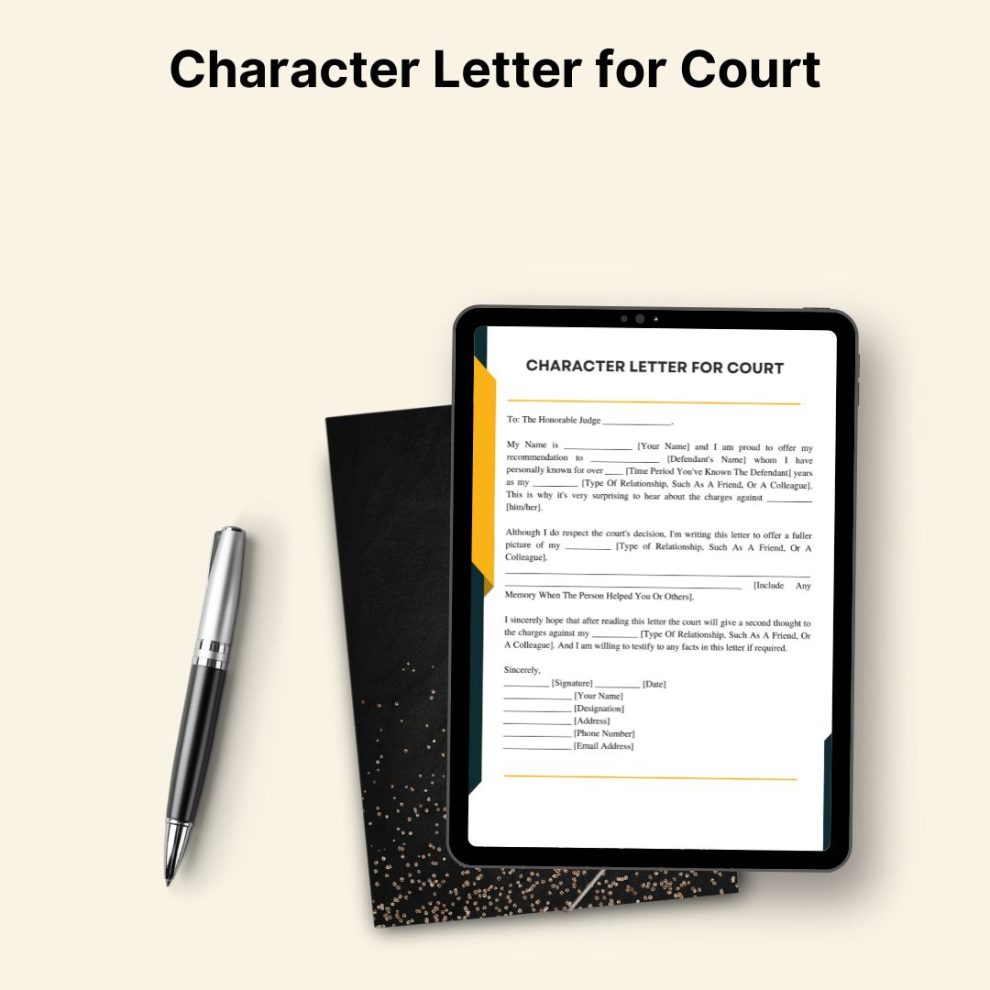 Character Letter for Court Sample Template in Pdf & Word