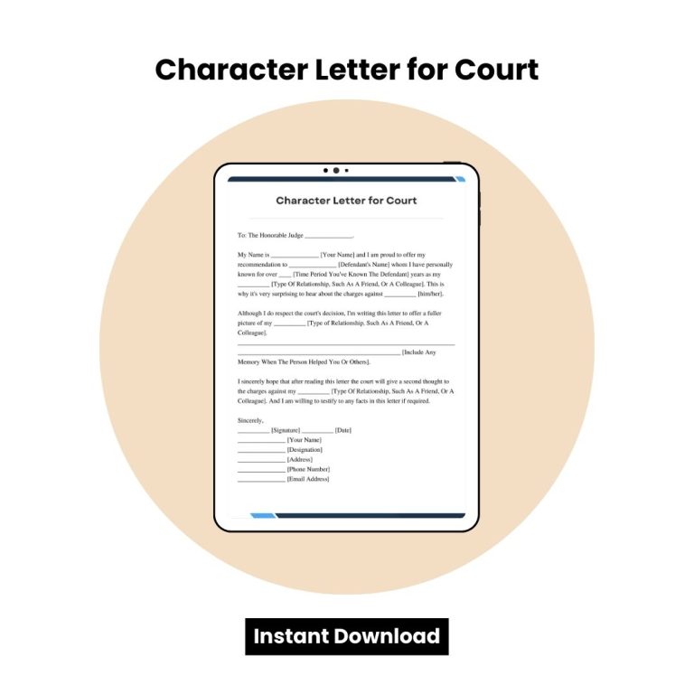 Character Letter for Court Sample Template in Pdf & Word