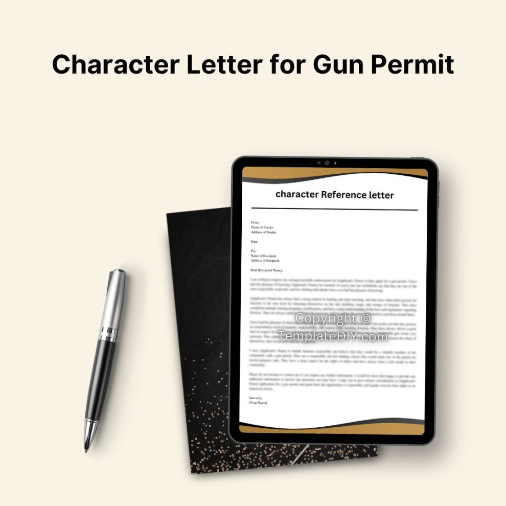 Character Letter for Gun Permit Printable Sample with Examples