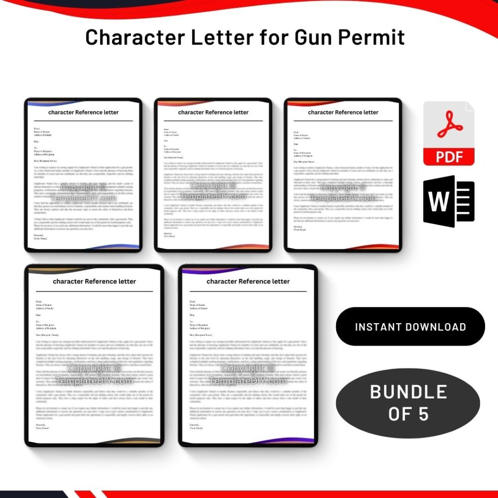 Character Letter for Gun Permit Printable Sample with Examples